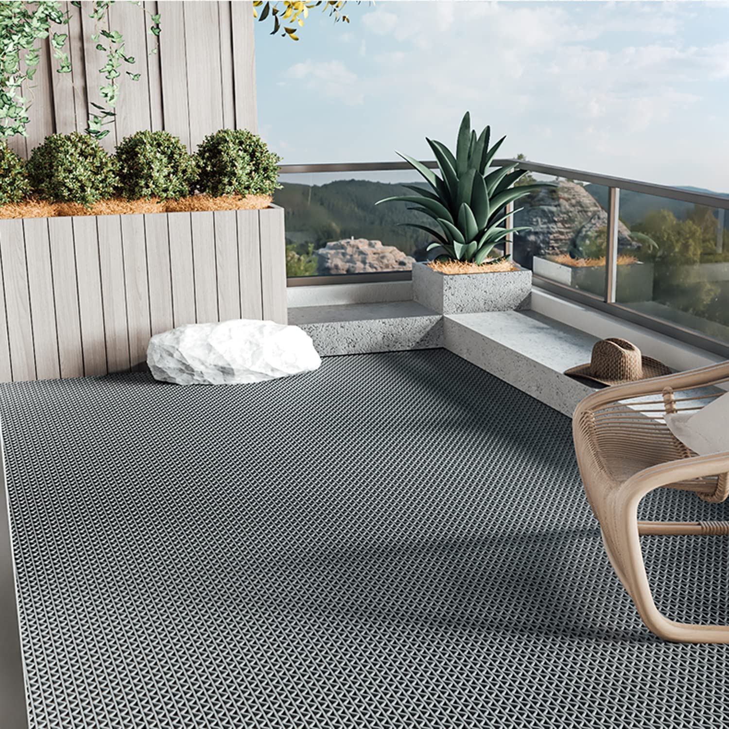 MYOYAY Commercial Drainage Mat 3x10 Ft 0.22'' Thick Drainage Non-Slip Mat PVC Drainage Rug Floor Mat Mesh Holes Pool Drain Floor Mat Roll for Restaurant Kitchen Bars Patio Bathroom Wet Area(Gray)