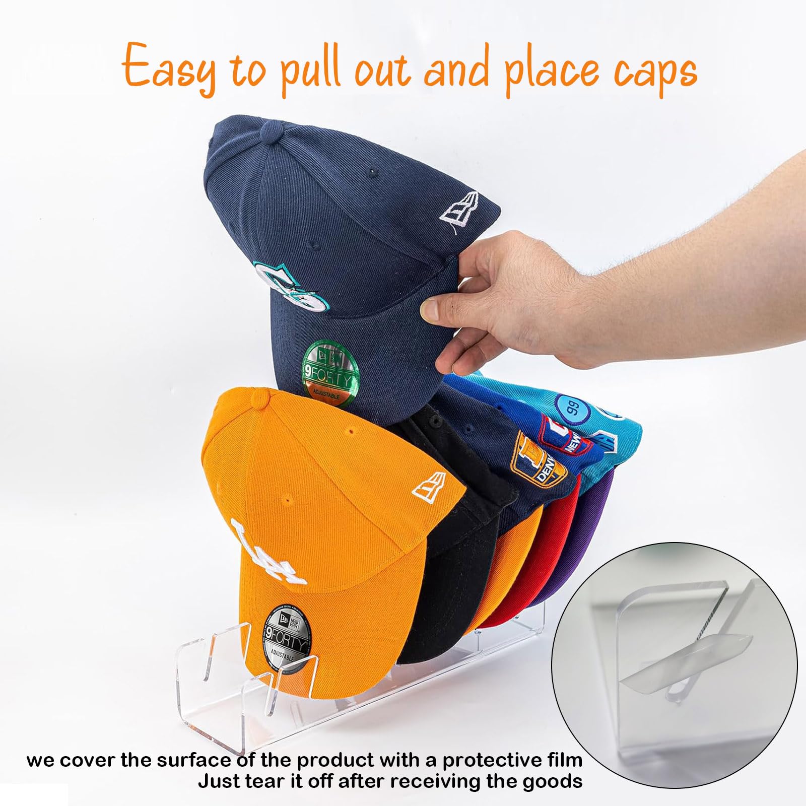 2024 New 2Pcs Hat Stand Hat Organizer for 14 Baseball Caps Hat Racks Acrylic Cap Holder Display for Bedroom,Office,Closet, Dresser (Transparent)