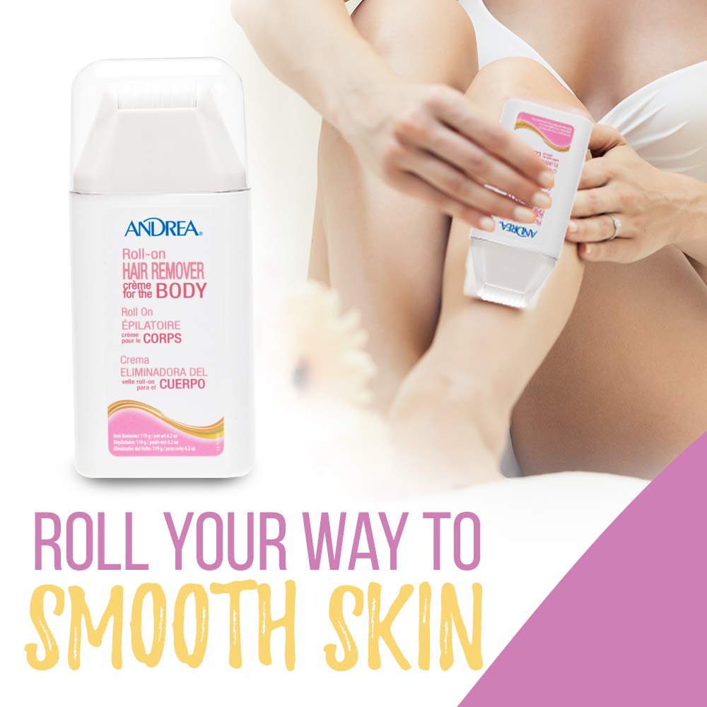 Andrea Roll-On Hair Removal Cream for Unwanted Body Hair, Gentle Depilatory Cream for Arms, Legs, and Bikini, Easy-to-Use Hair Remover, 2 Pack