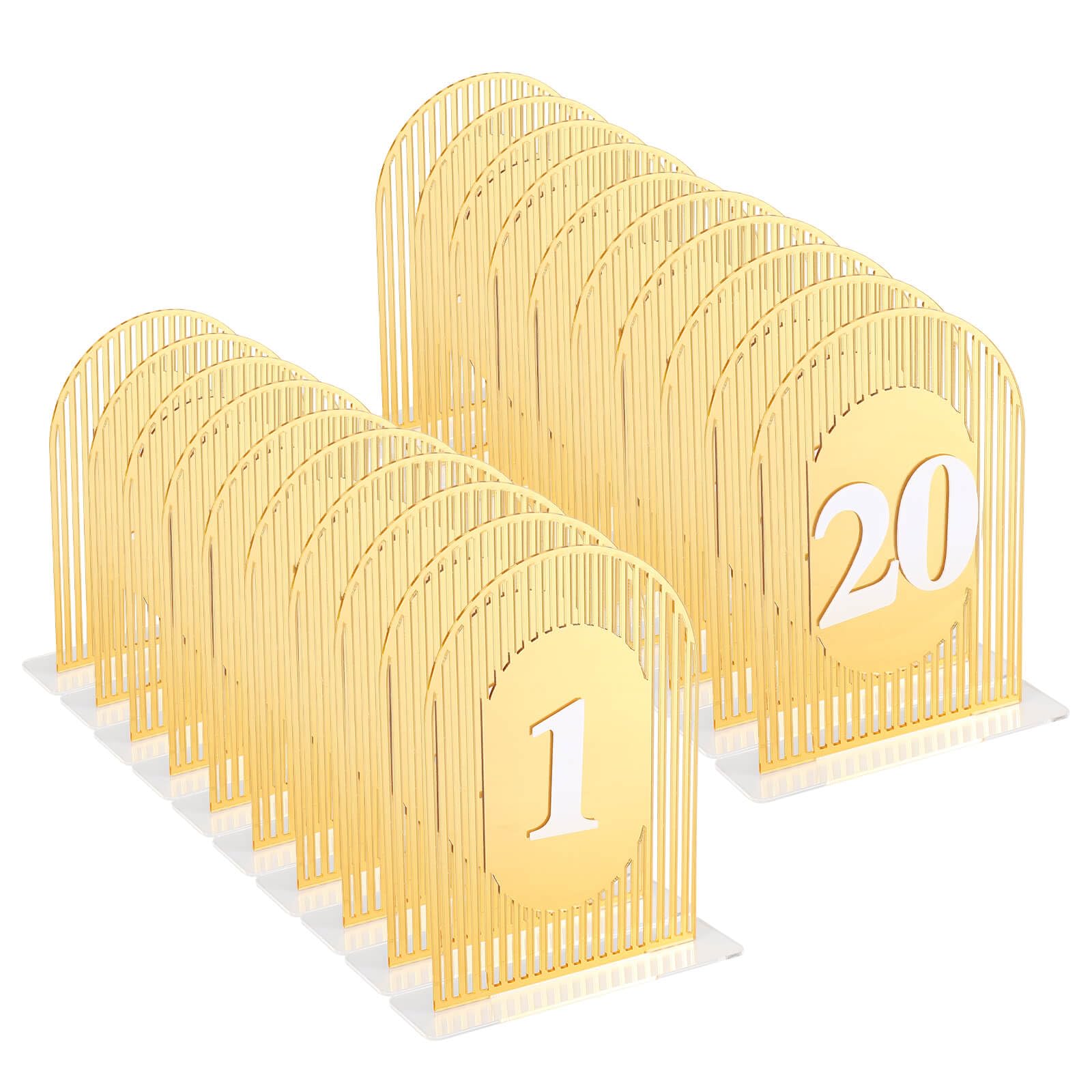 20 pcs Modern Arch Gold Table Numbers for Wedding Reception, Acrylic Signs and Holders ,Perfect for Centerpiece, Reception, Decoration, Party, Anniversary, Event(4x6 Inch)