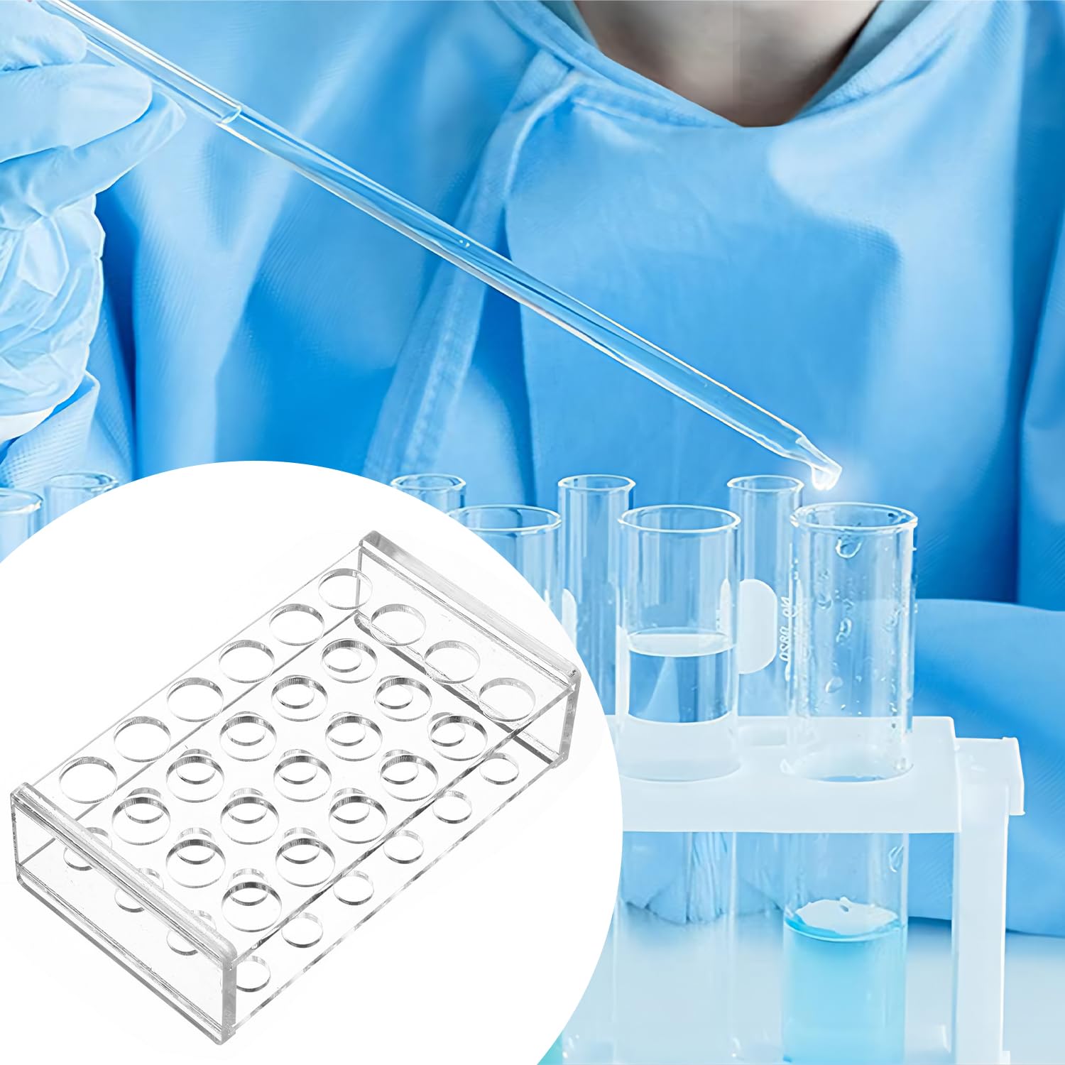 2 Pack Acrylic Test Tube Rack, 24Wells, for 5/9“ OD Tube (13 ±0.1mm,MAX for 14mm) Centrifuge Tube Holder for Labortory Holder Lab Test Tube Transparent