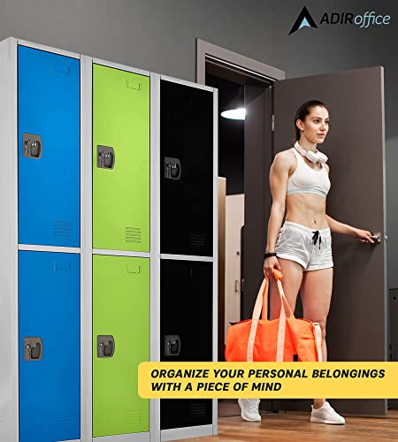 AdirOffice Large School Locker with 2 Doors 2 Hooks Storage Locker for Garage Storage - Office Storage Lockers (2 Door, Black)
