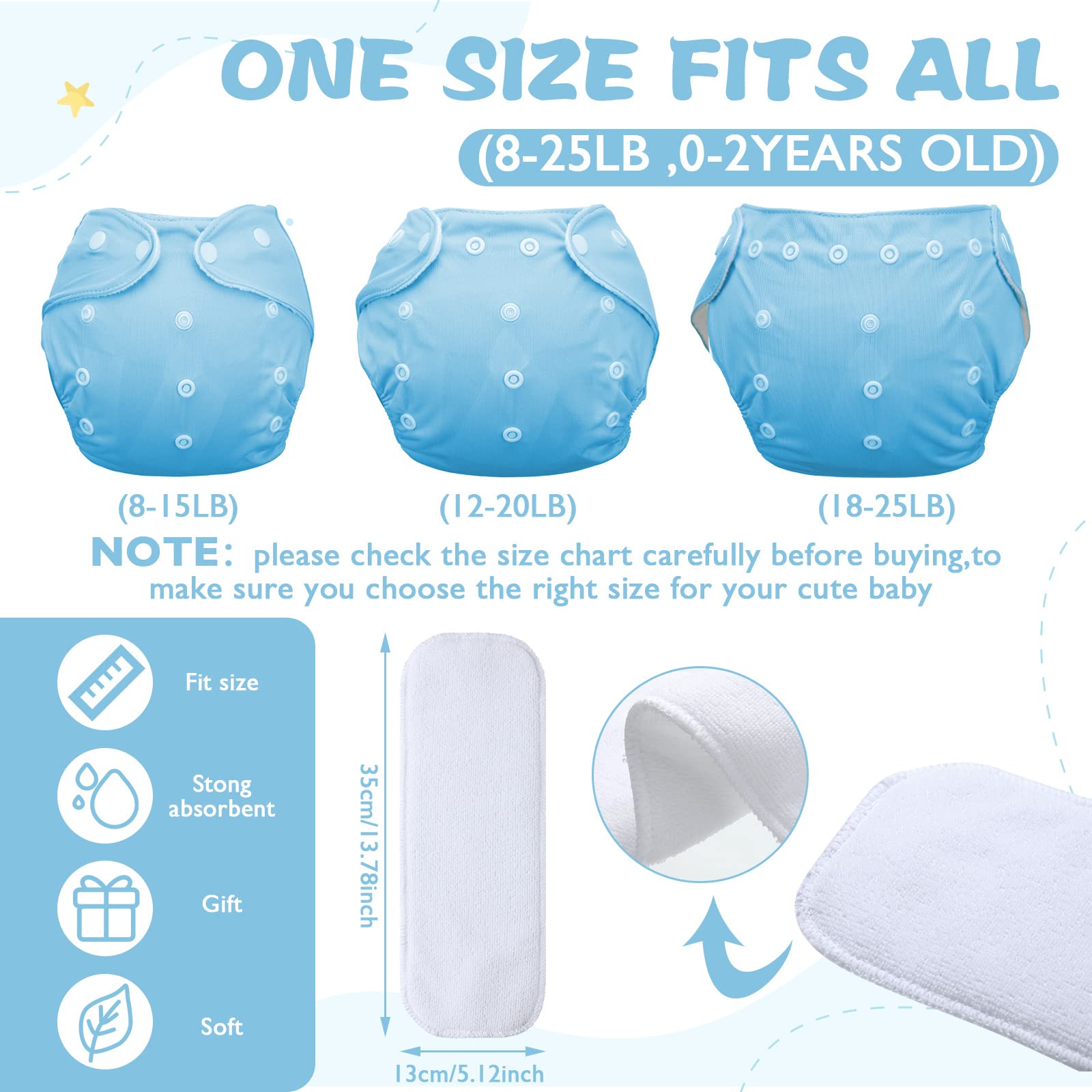 18 Pcs Reusable Diapers for Baby with 18 Inserts Cloth Diaper Liner Changing Pad Liners Cloth Diapers Adjustable Washable Diaper Cover Absorbent Inserts for Boys Girls Babies Toddlers Newborn