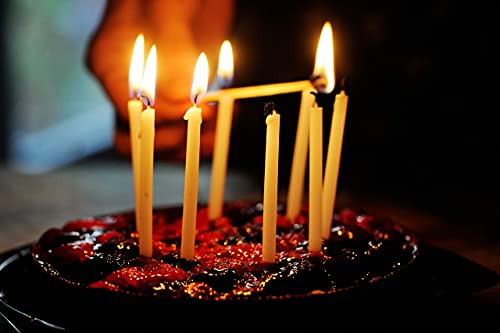 50 Natural 100% Pure Raw Beeswax Taper Candles ( 6") Natural Honey Scent Birthday Cake, Dripless, Smokeless, Nontoxic, Natural Cotton Wick