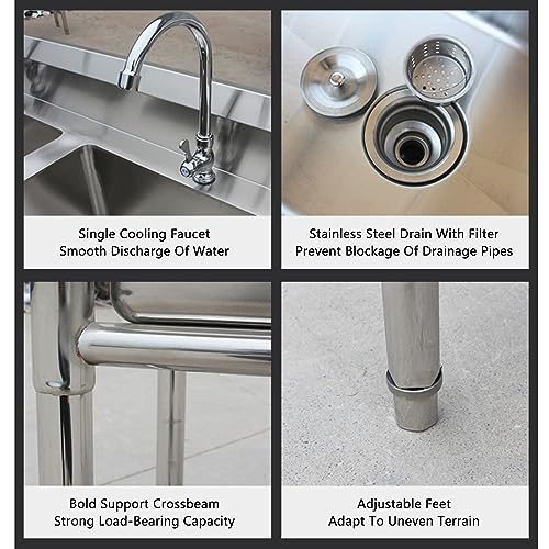 3 Compartment Restaurant Kitchen Prep & Utility Sink,Free Standing Stainless-Steel Three Bowl Kitchen Sink,Free Standing Utility Sink For Garage,Restaurant,Kitchen,Laundry Room(Thick0.8mm)