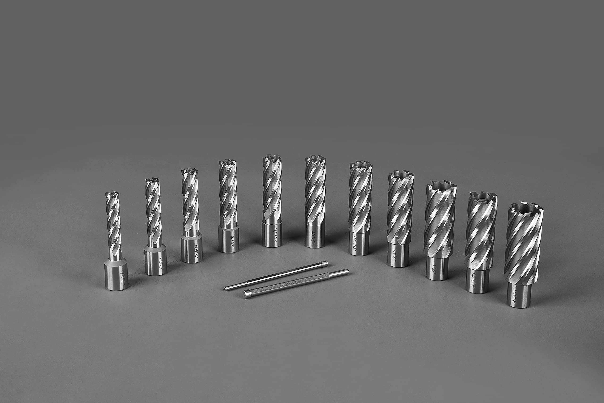Annular Cutter Set 13 pcs JESTUOUS 3/4 Inch Weldon Shank 2 Cutting Depth and Cutting Diameter from 7/16 to 1-1/16 for Drill Press HSS Standard Kit Two Flat with 2 Pilot Pins