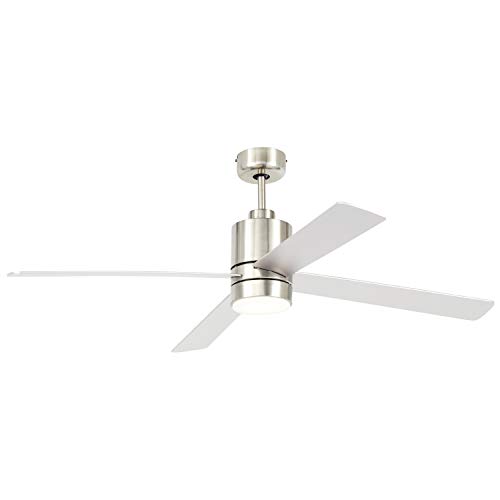 Amazon Brand β Rivet Modern Cylindrical Base Remote Control Flush Mount Ceiling Fan with LED Light, 52"W x 14"H, Brushed Nickel