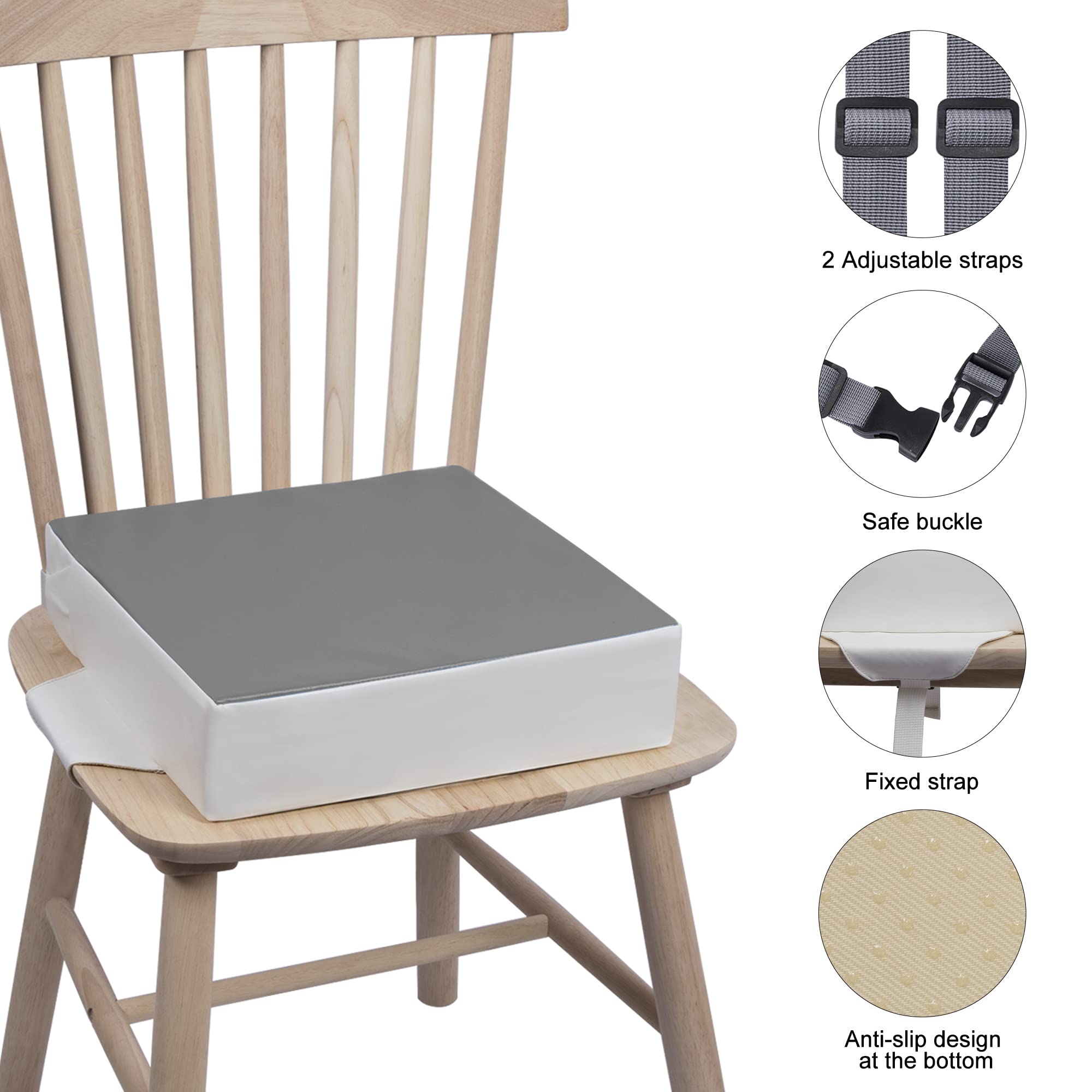 Toddler Booster Seat Dining, PU Washable 2 Straps Safety Buckle Kids Booster Seat for Dining Table, Portable Travel Increasing Cushion…