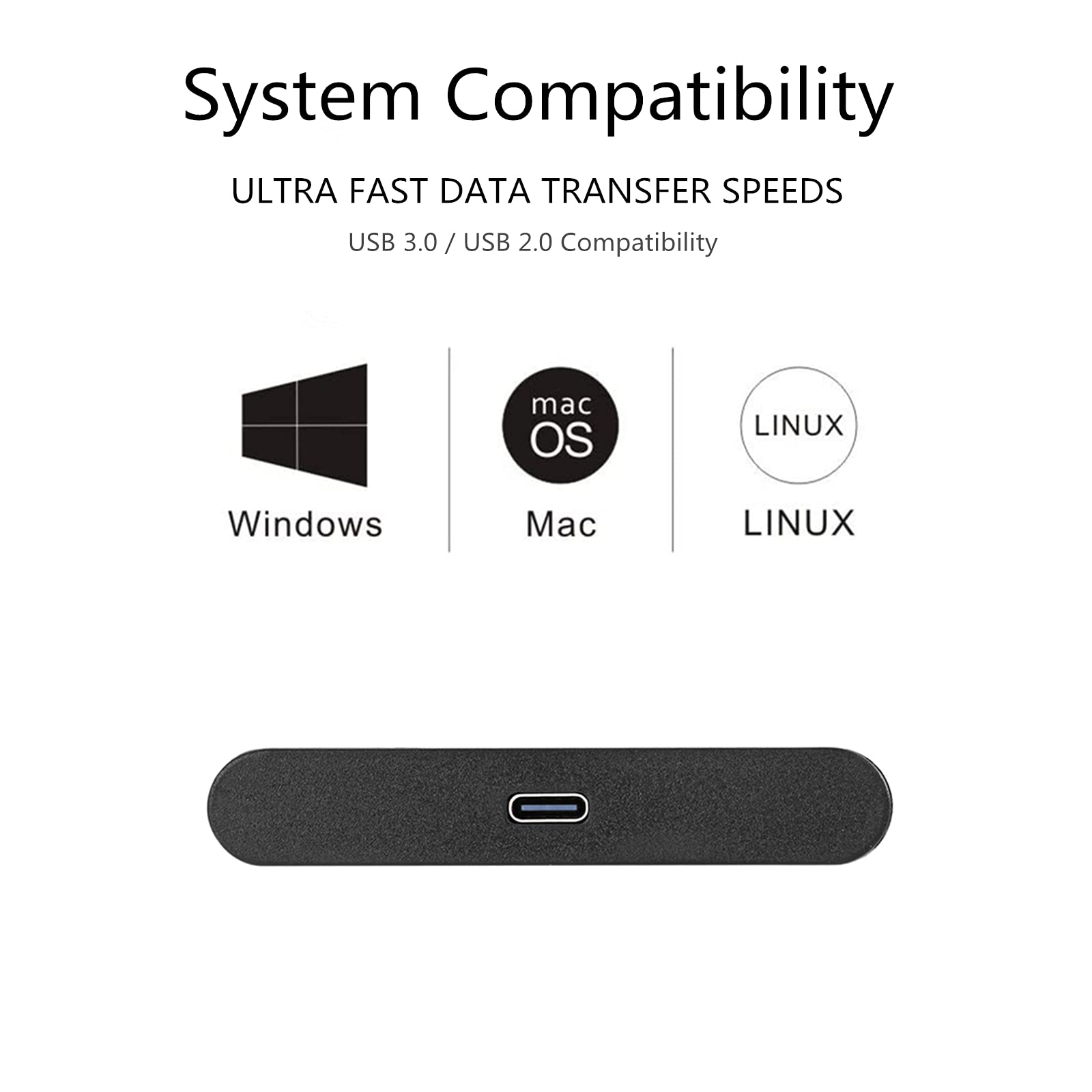 Caraele 750GB Portable External Hard Drive USB-C USB 3.1 Mobile Ultrafast HDD Storage for PC, Mac, Desktop, Laptop, MacBook, Chromebook, Xbox One, Xbox 360, PS4 (Black)