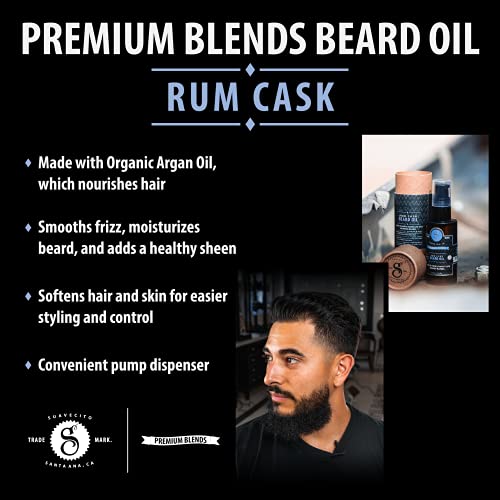 Suavecito Premium Blends Beard Oil - Leave-In Beard Conditioner For Softening Hair, Hydrating Skin, Eliminating Beard Dandruff, Healthy Beard Growth - Rum Cask Fragrance - 1 oz