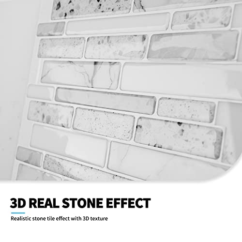 Art3d Peel and Stick Brick Kitchen Backsplash Self-Adhesive Wall Tile Stone Design, 10 Sheets (White)