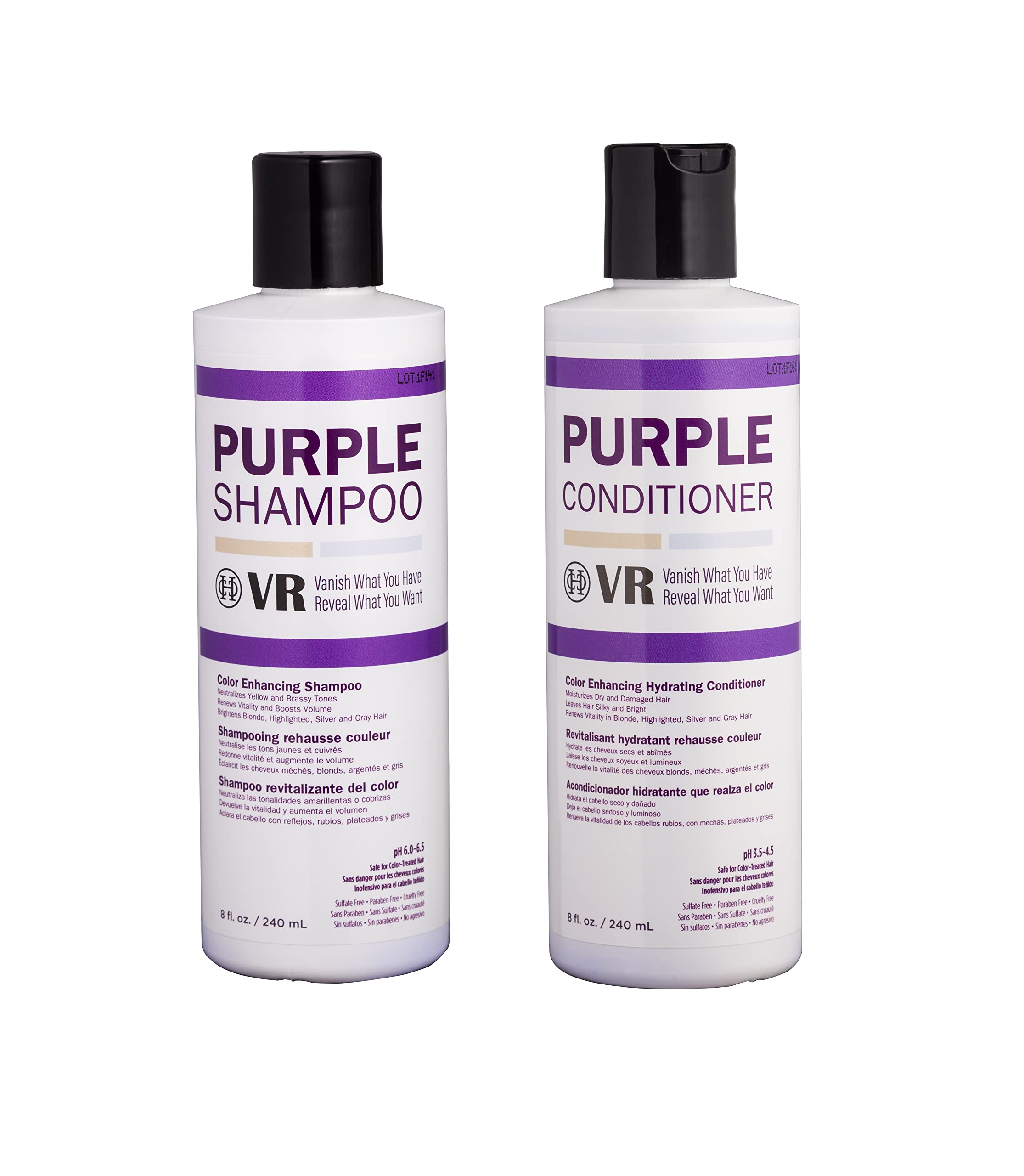 Purple Shampoo and Conditioner for Blonde, Silver, and Gray Highlighted Hair - Lightening, Paraben-Free, Cruelty-Free, Sulfate-Free (8 fl/oz, DUO)