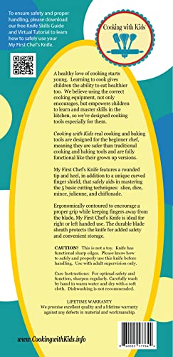 Cooking with Kids - My First Chef's Knife for Kids - (Royal/Navy) w/Protective Safety Sheath - German Stainless Steel - Curved Finger Shield/Children