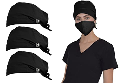 3-Pack Medical Nursing Working Scrub Cap GT Performance Women/Men One Size-Black/Black/Black-ONE Size
