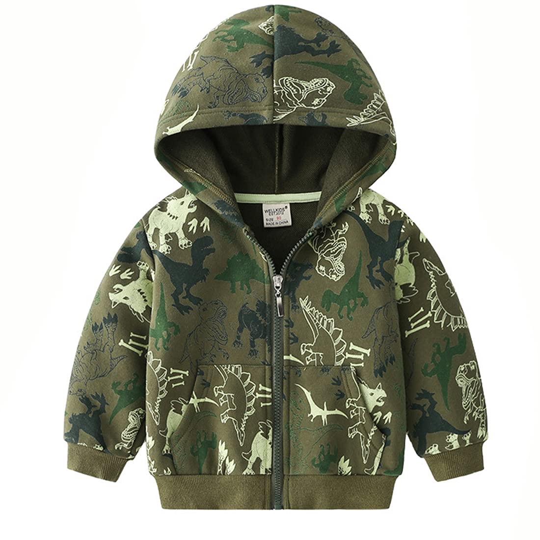 NautySaurs Boys Zip-up Dinosaur Hoodies Toddler Light Jackets Zipper Sweatshirt (C-Green, 5T)