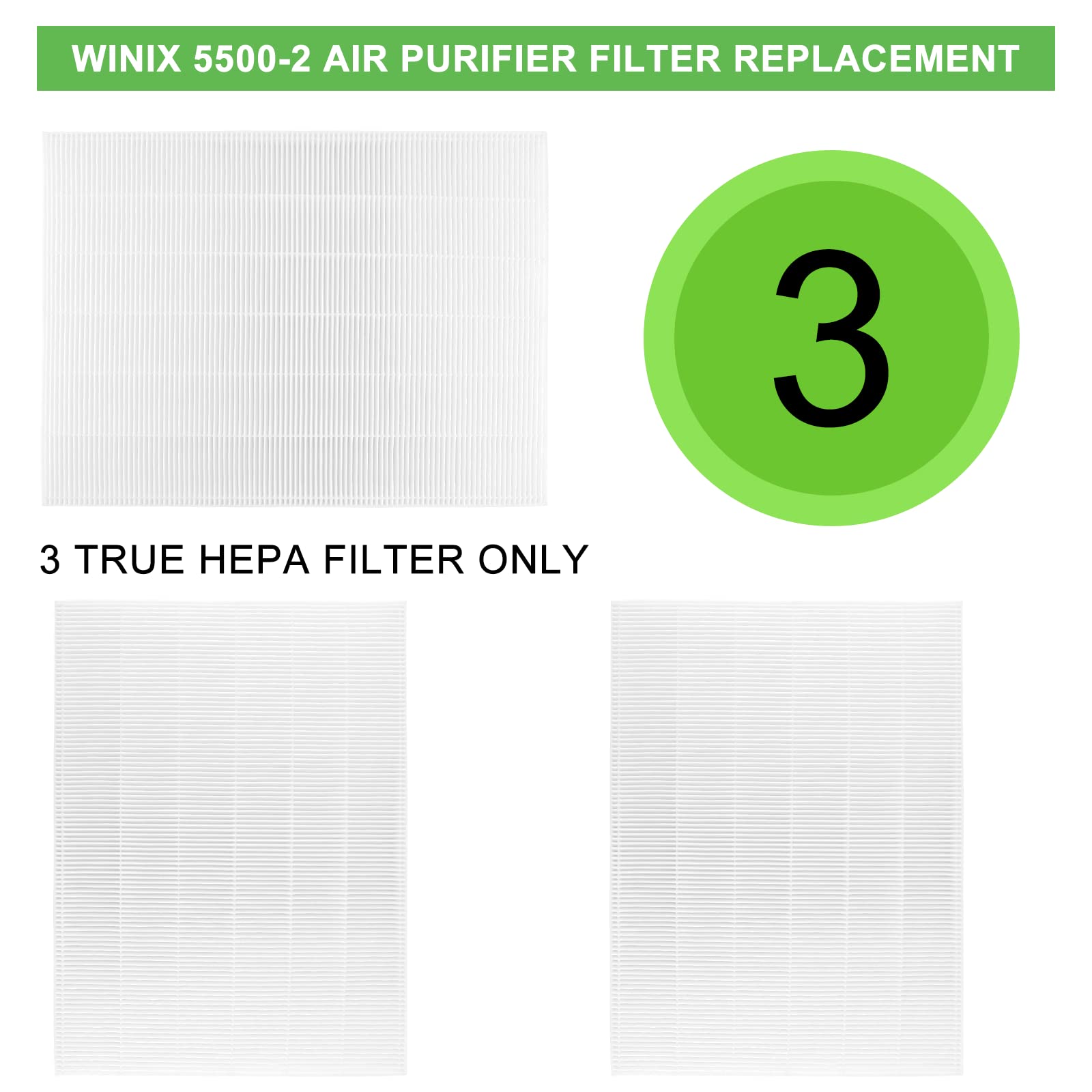 116130 Replacement Filter H,3 Pack HEPA Filter for WINIX 5500-2&AM80 Air Purifier