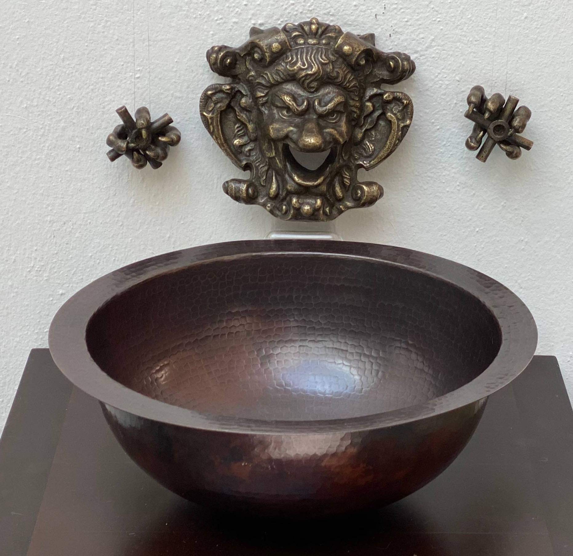 15" Round Copper Bathroom Sink Mexican Copper Bath Sink Pure Copper Hand Hammered Dual Mount Dark CPS05