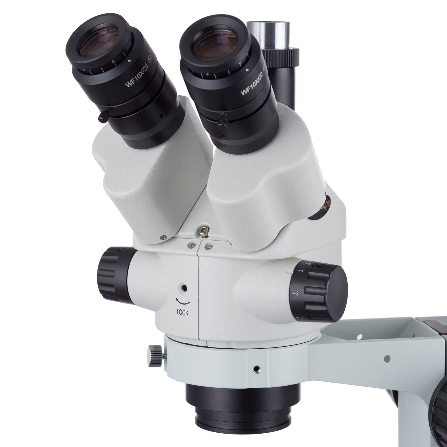 AmScope 7X-90X Simul-Focal Stereo Lockable Zoom Microscope on Single Arm Boom Stand