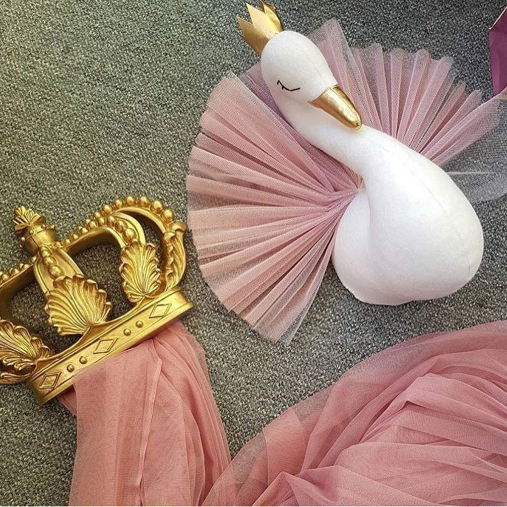 3D Wall Hanging Decoration Cute Crown Dress Swan Wall Art Sticker Hook for Nursery Kids Girl Room Wedding Birthday (Pink)