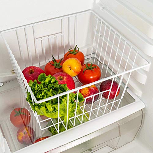 iPEGTOP Refrigerator Chest Freezer Baskets, Large Household Wire Storage Basket Bins Organizer with Handles for Kitchen, Pantry, Freezer, Cabinet, Closets, Pearl White, Set of 4
