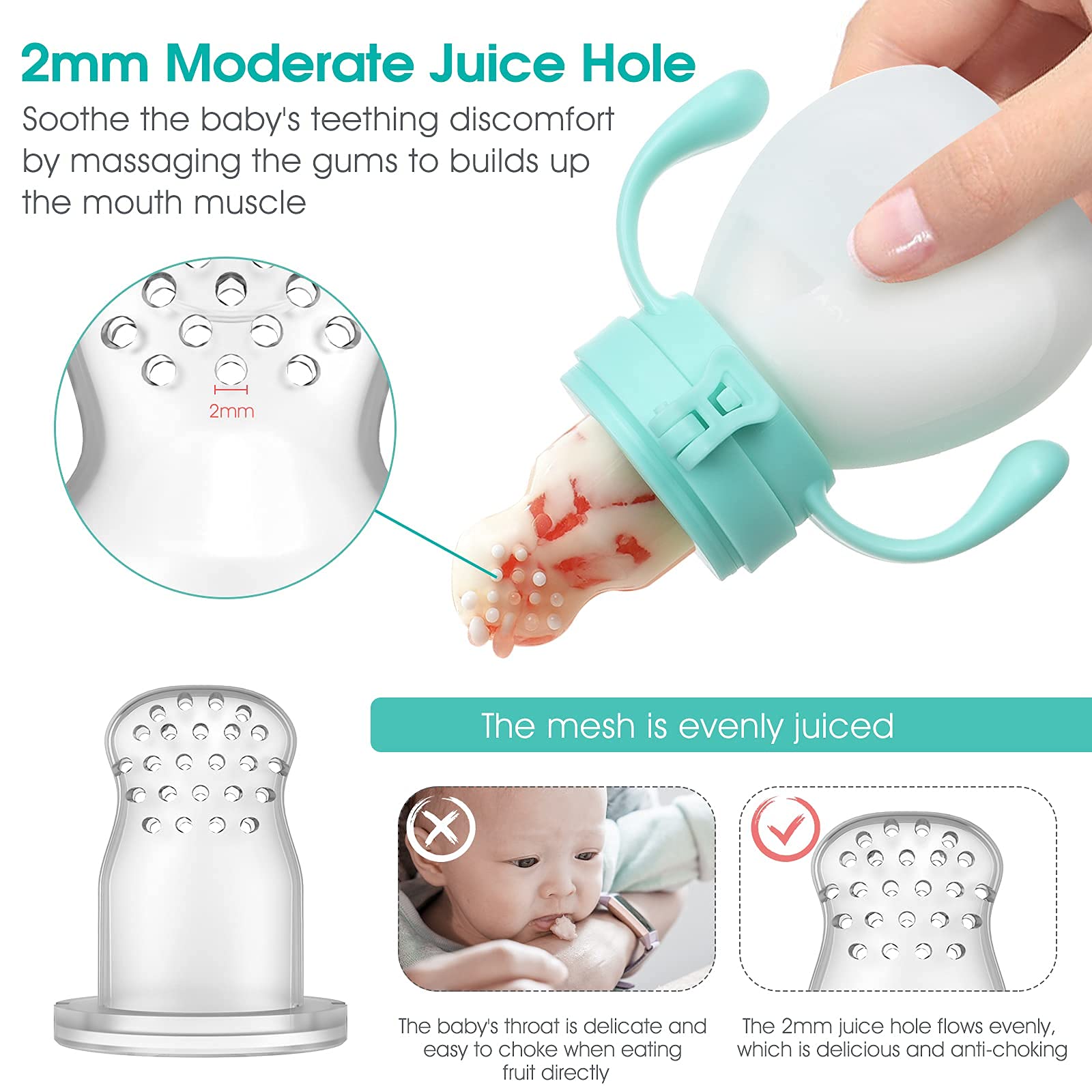 NCVI Baby Fruit Feeder | Fresh Food Pacifier | Silicone Teething Relief Toy, Appetite Stimulation for Feeding, BPA Free, 6 Replacement Nipple, 2Pack (Bear&Rabbit)