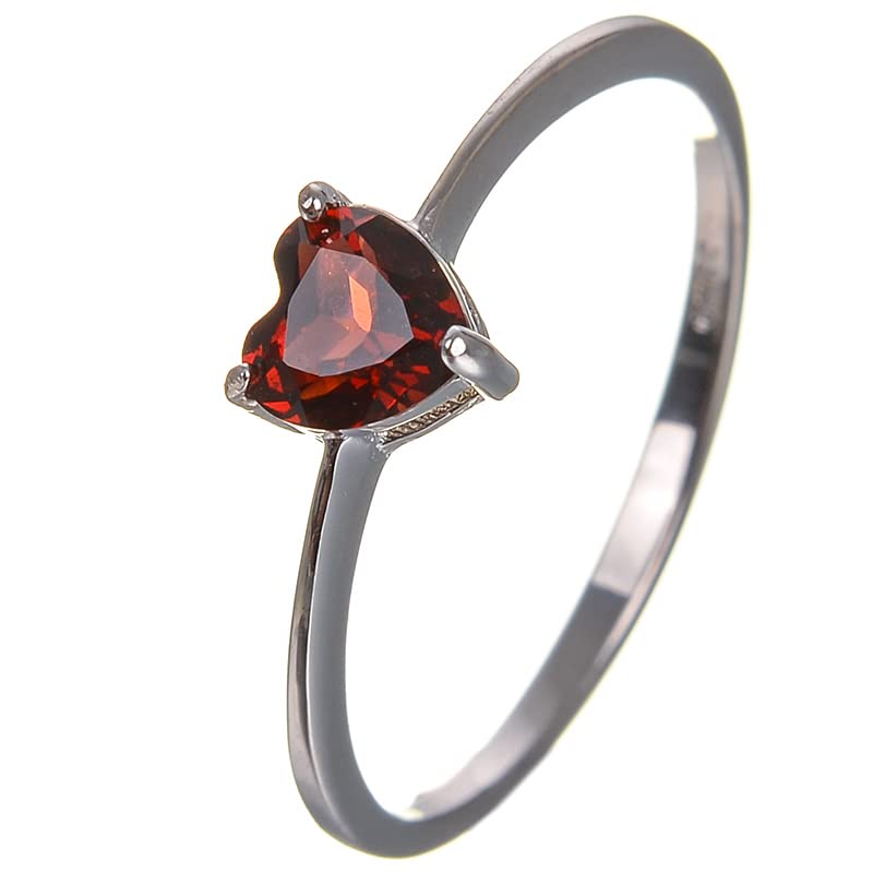 100% Natural Garnet Ring 925 Sterling Silver WineRed Gemstone FineJewelry for Women Gift 0.5ct Birthstone Heart-Shaped