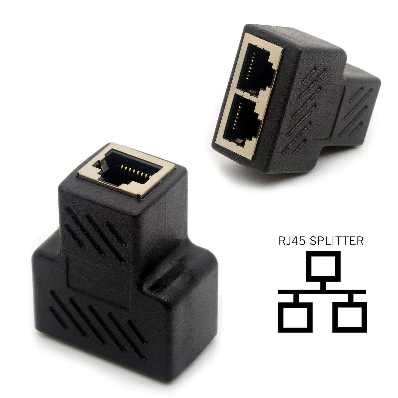 ANRANK RJ45 Splitter Adapter 1 to 2 Dual Female Port CAT7/6/5e/5 LAN Ethernet Converter (Black)