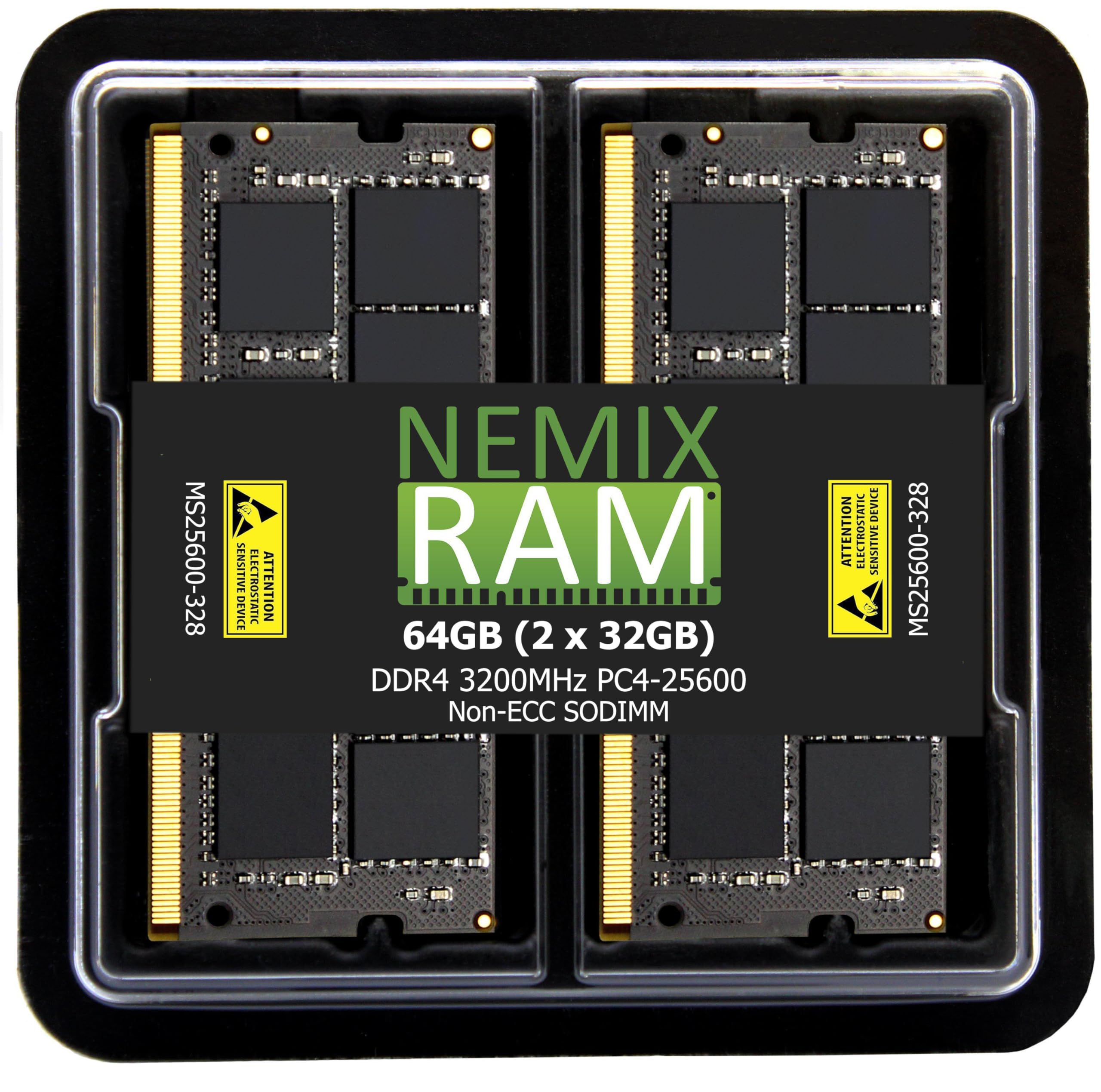 NEMIX RAM 64GB (2X32GB) DDR4 3200MHZ, 2933MHZ or 2666MHZ 260-PIN 1.2V Non-ECC Unbuffered SODIMM Laptop PC Memory KIT