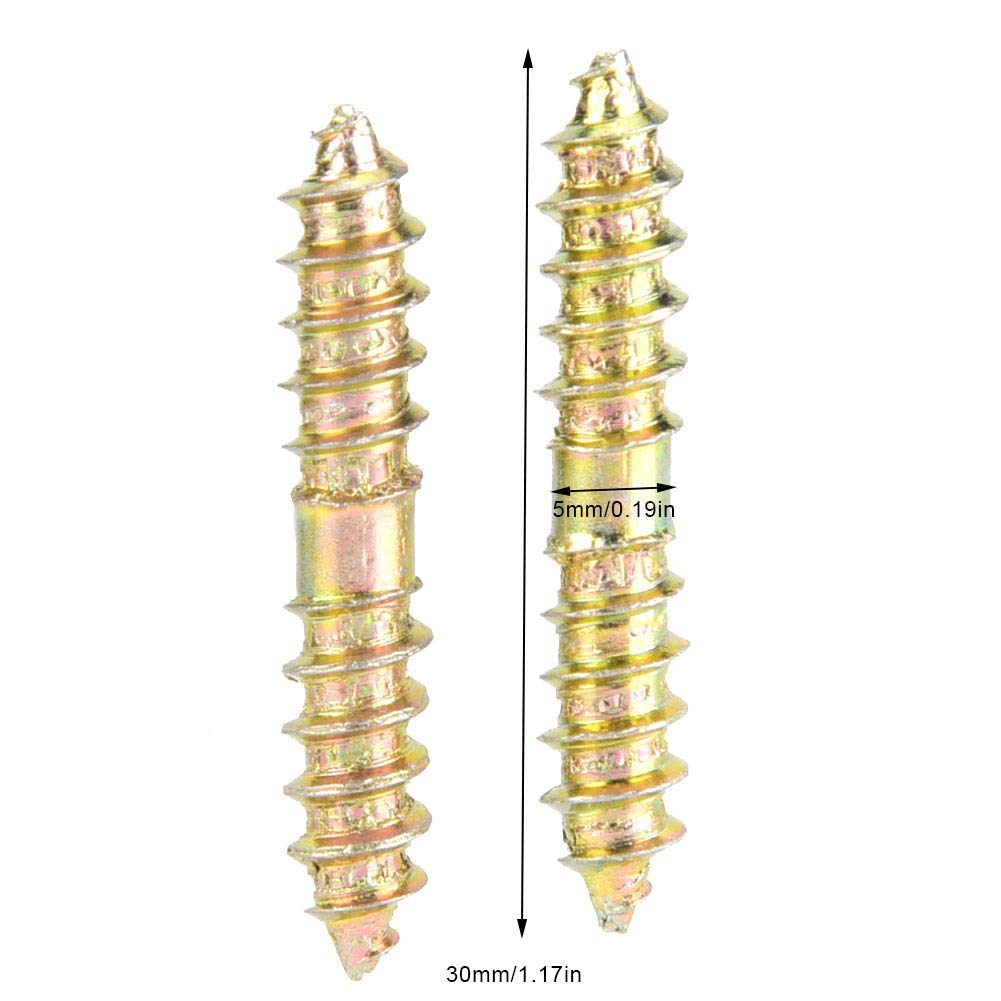 20pcs 5x30mm Double Ended Dowel Screw Self Tapping Threaded Bolts Woodworking Furniture Connector Rods Bars Studs for Furniture Assembly, Woodworking