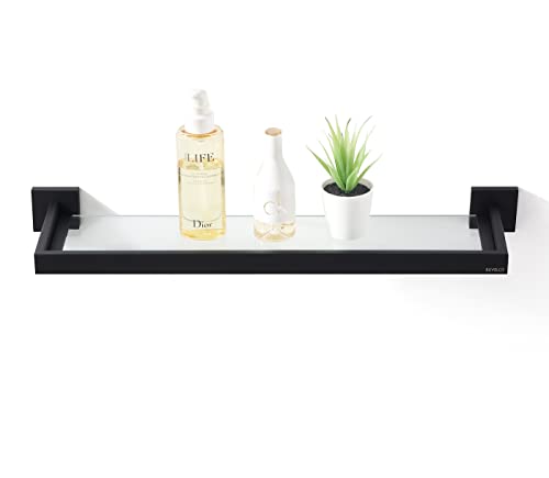BUVELOT Bathroom Shelf,22.32 Inch Large Glass Shelf, 8mm Extra Thick Tempered Clear Glass Shelves Modern Rectangular,Matte Black,071090-MB