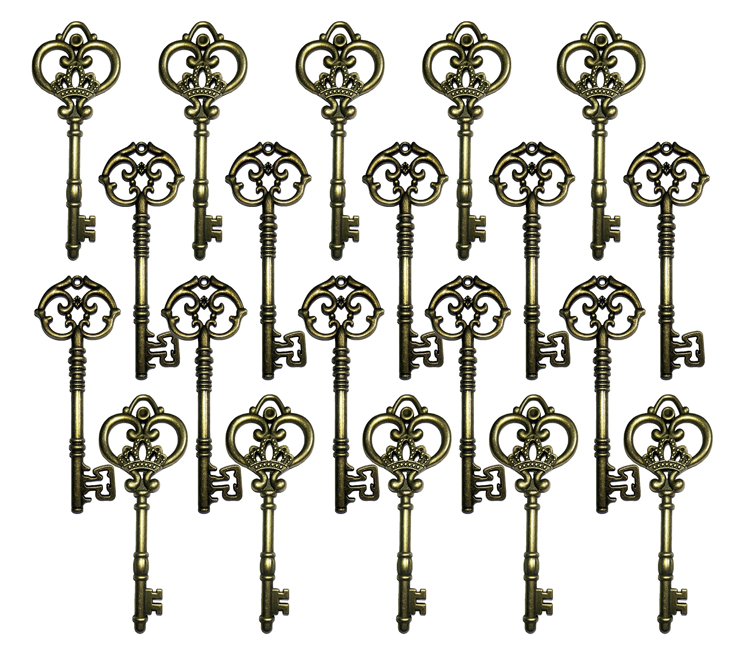 20PCS Assorted Large Vintage Skeleton Keys (2 Styles) - 3 1/4" Keys in Antique Bronze