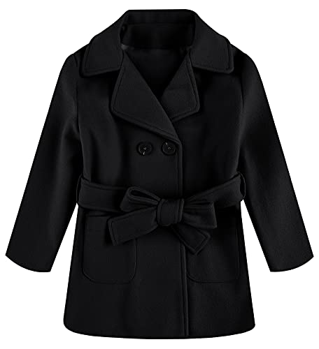 Baby Kids Boys Girls Classic Wool Blend Coat Winter Double Breasted Trench Coat Outwear Pea Coat Jacket with Belt Black