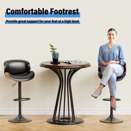 Aowos Adjustable Swivel Bar Stools Set of 2, Mid-Century Modern PU Leather Upholstered Counter Height Bar Stool, Kitchen Island Barstoosl with Back, Black