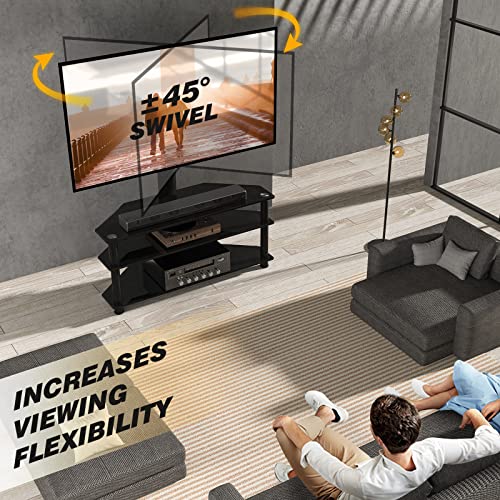 5Rcom Corner TV Stand,TV Stand with Mount with 3 Tier Tempered Glass Shelves for 32-75 Inch TVs, Max VESA 600X400mm, Television Stand