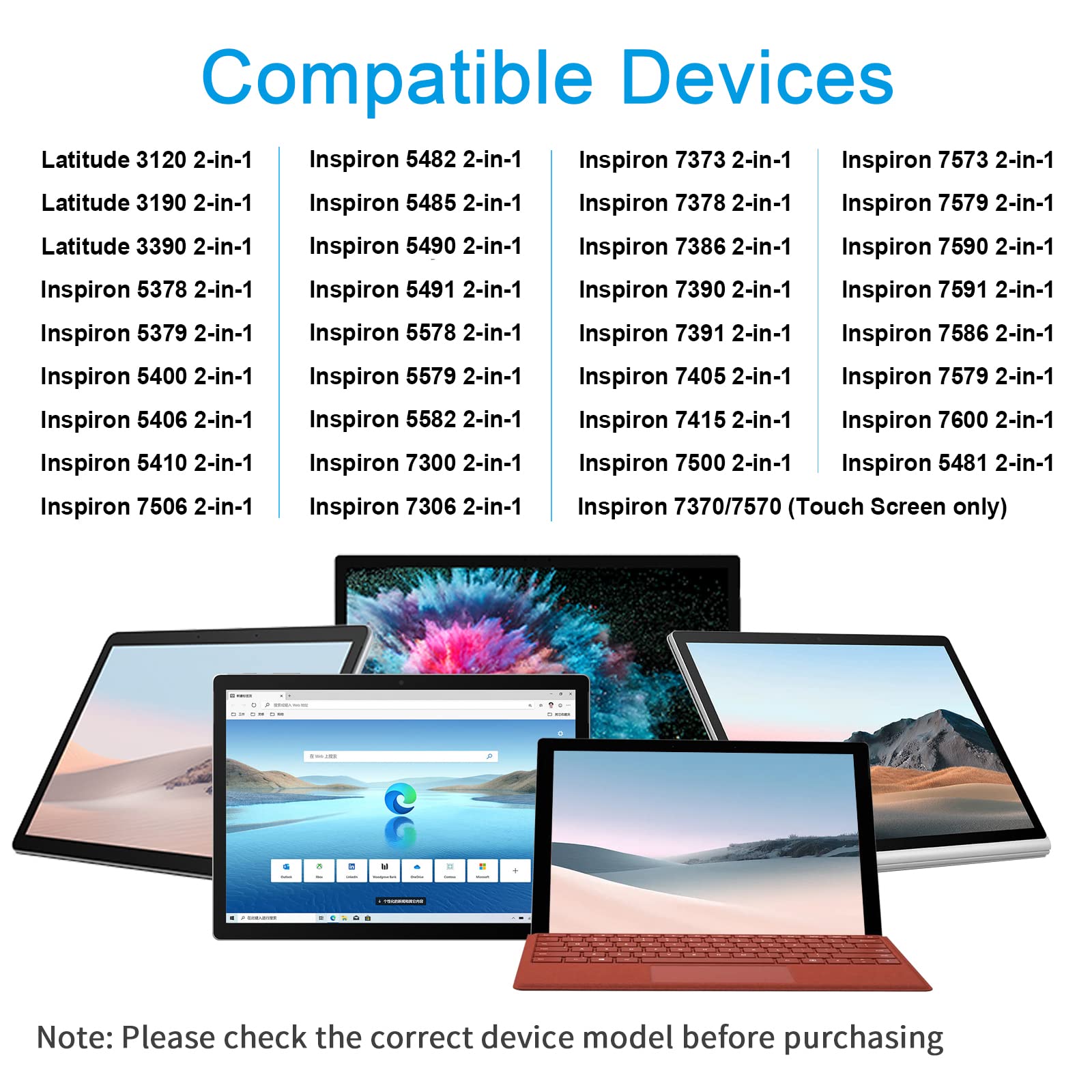Active Stylus Pen for Dell Inspiron/5406/5410/7300/7306/7405/7500/5485/5482/5490/7390/7590/7586/7386/5485, Latitude 3120/7220/3390 (Not for All Dell, Check Suitable Model Before Order)