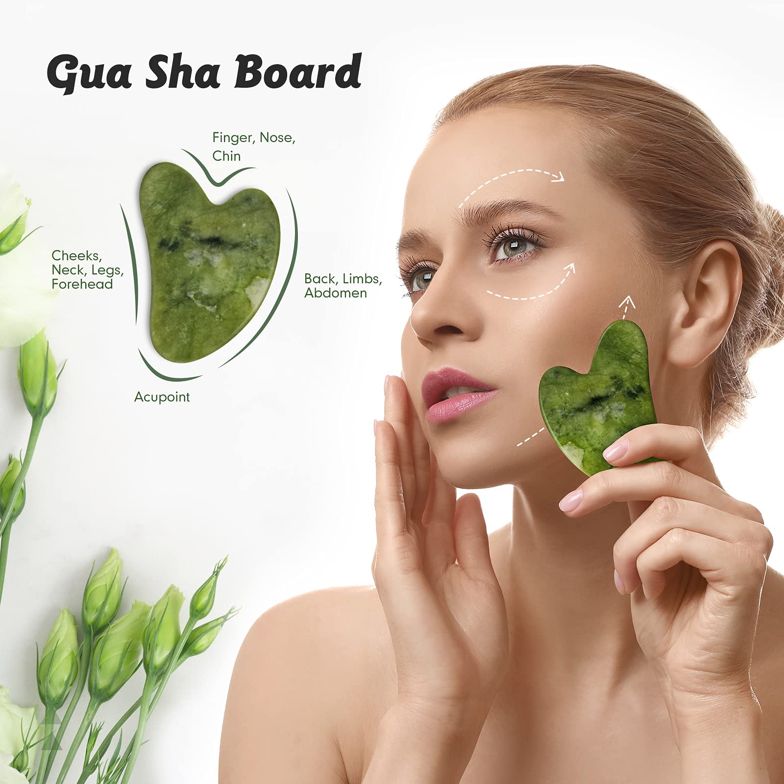 Jade Roller & Gua Sha Set, Face Roller, Cotify Anti-Aging Facial Roller, Natural Green Jade Beauty Massager Tool, Skin Care Tool for Face, Neck, Eye to Reduce Wrinkles and Relax Body Muscles