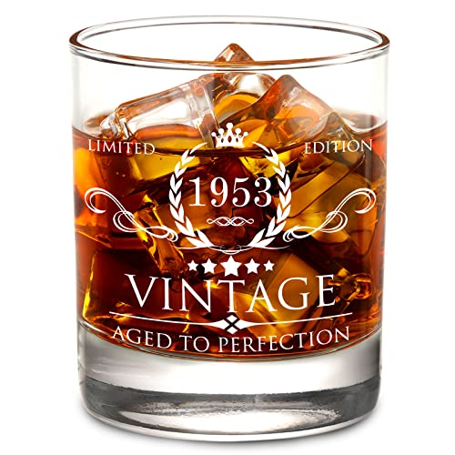 AOZITA 70th Birthday Gifts for Men Whiskey Glass- 70th Birthday Decorations for Men, Party Supplies - 70th Bday Gifts Ideas for Him, Dad, Husband, Friends - 11oz