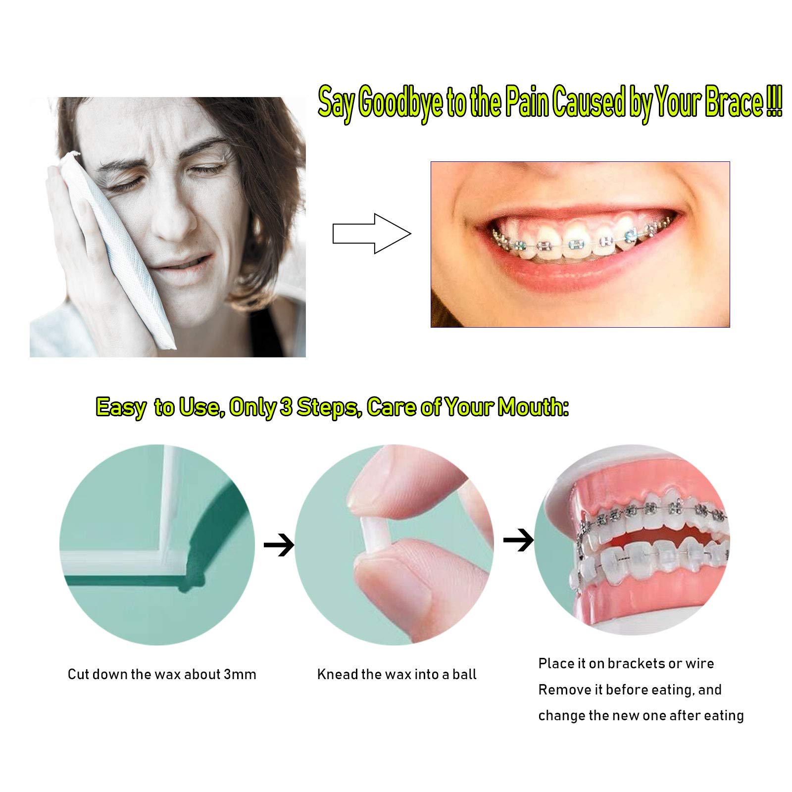 Orthodontic Wax for Braces, HRASY 10 Pack Dental Wax Brace Wearer Wax for Relieving Irritation and Pain, Blue Mint Flavor