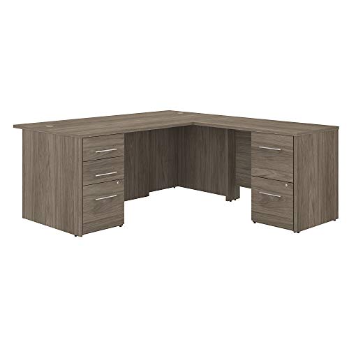 Bush Business Furniture Office 500 L Shaped Executive Desk with Drawers, 72W, Modern Hickory