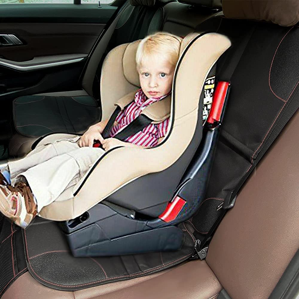 Car Seat Protector for Child Car Seat 2 Pack Waterproof 600D Fabric Child Baby Non Slip Seat Back Protector with Storage Pockets Car Seat Cover Mat Protector for Fabric and Leather Seats