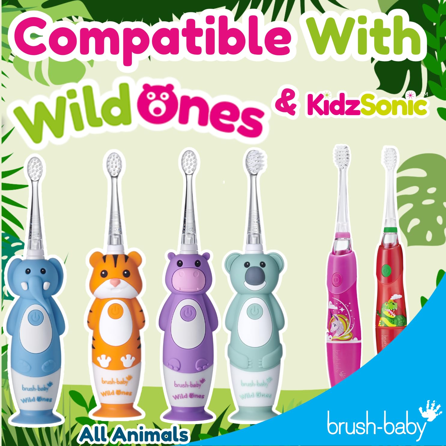 Brush-Baby WildOnes Replacement Brush Heads (for Ages 0-10 Years) Pack of 4 - Only Compatible with Wildones Toothbrushes