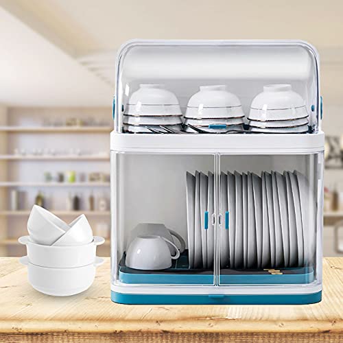 2 Tier Dish Drying Rack Drainboard Set, Compact White Transparent Kitchen Dish Rack, Plastic Dish Drying Rack Kitchen Drain Rack with Lid Cover, for Kitchen Organizer Storage Space Saver ( USA Stock )