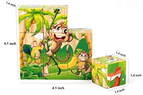 elecnewell Wooden Cube Puzzle with Storage Tray - 6 Puzzles in 1 (9 pcs)
