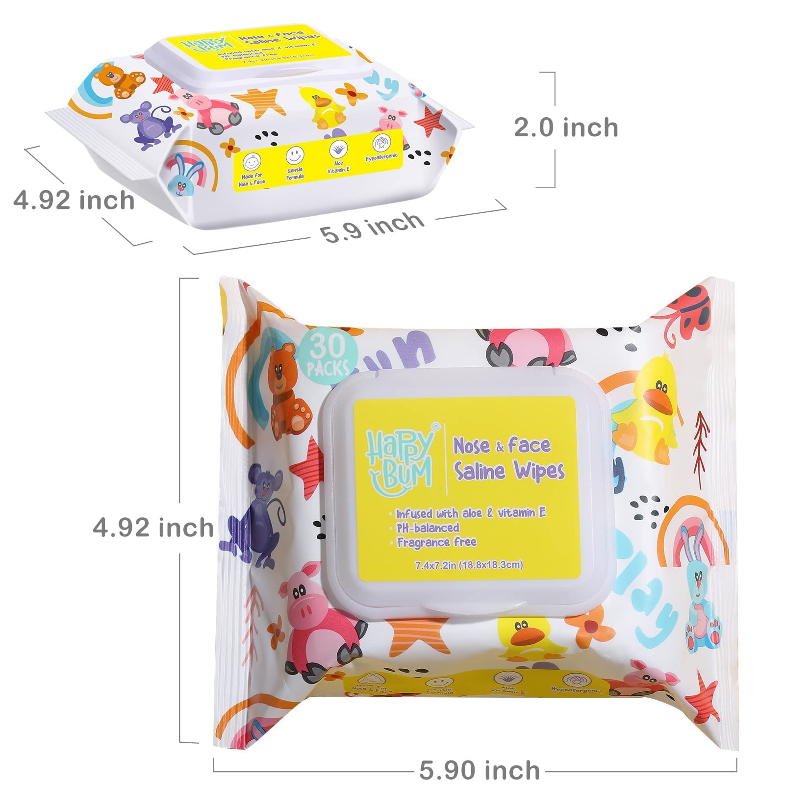 Baby Wipes - HAPPY BUM Saline Baby Wipes, Unscented, 360 Count (12 Packs of 30 Wipes) Saline Face Wipes