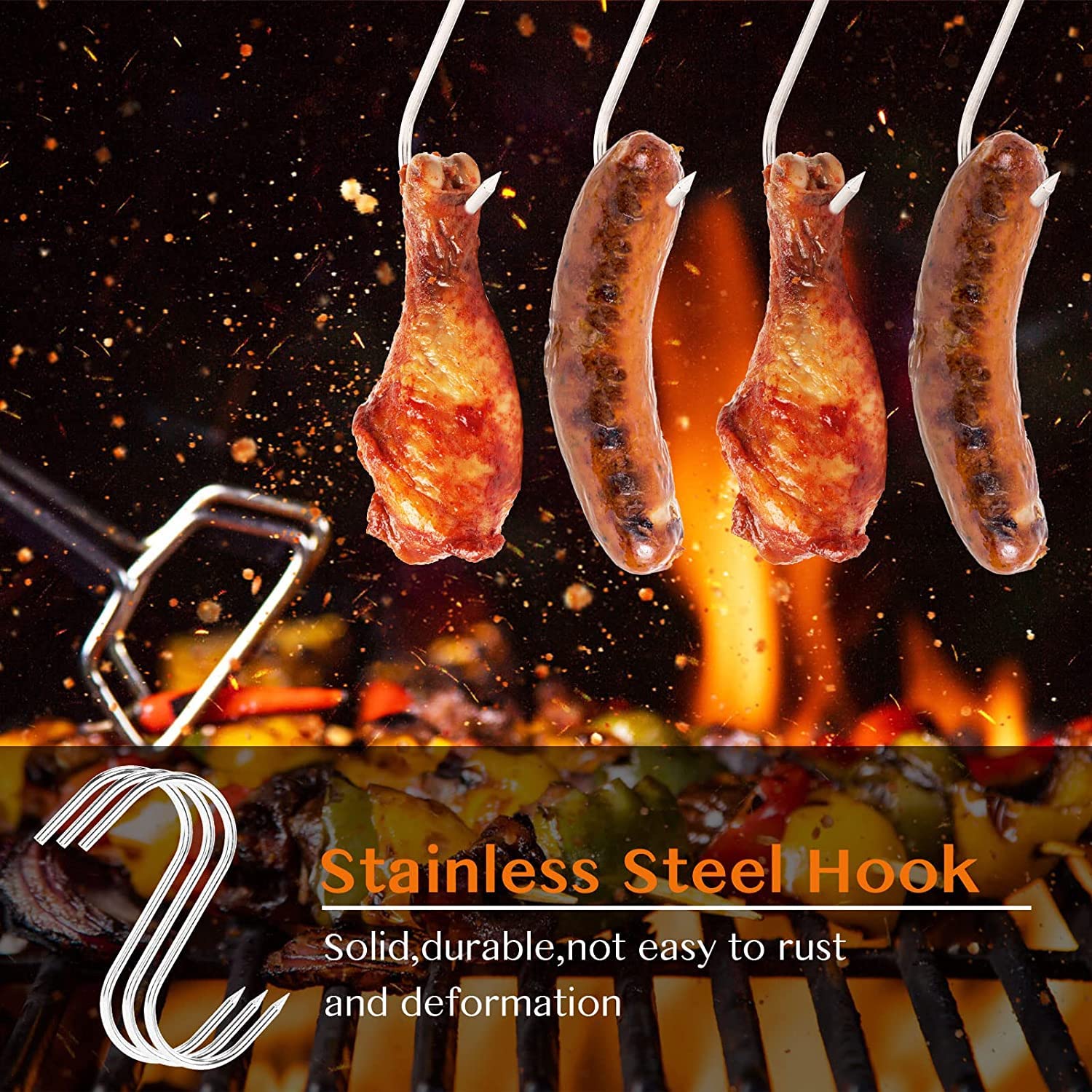 20Pcs 5 Inches Stainless Steel Butcher Hook, Stainless Steel Butcher Hooks for Meat Processing
