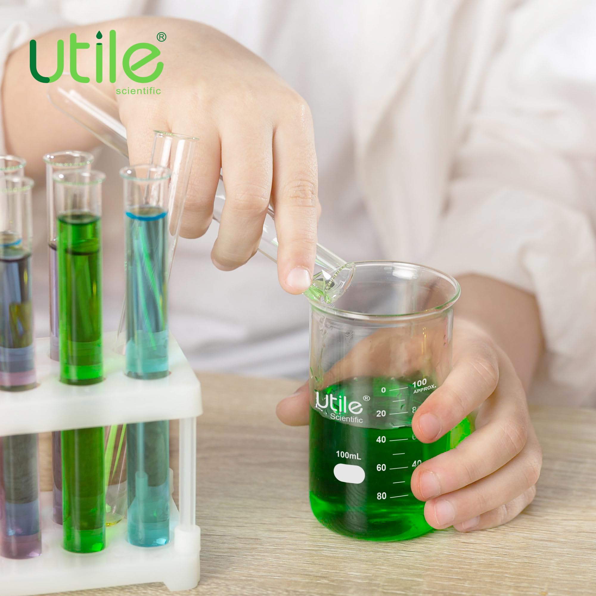 Utile 6pcs of 1.7oz(50ml) Tall Form Glass Beakers, Shot Glass, Borosilicate 3.3 Glass with Printed Graduation, 4001.0050.6