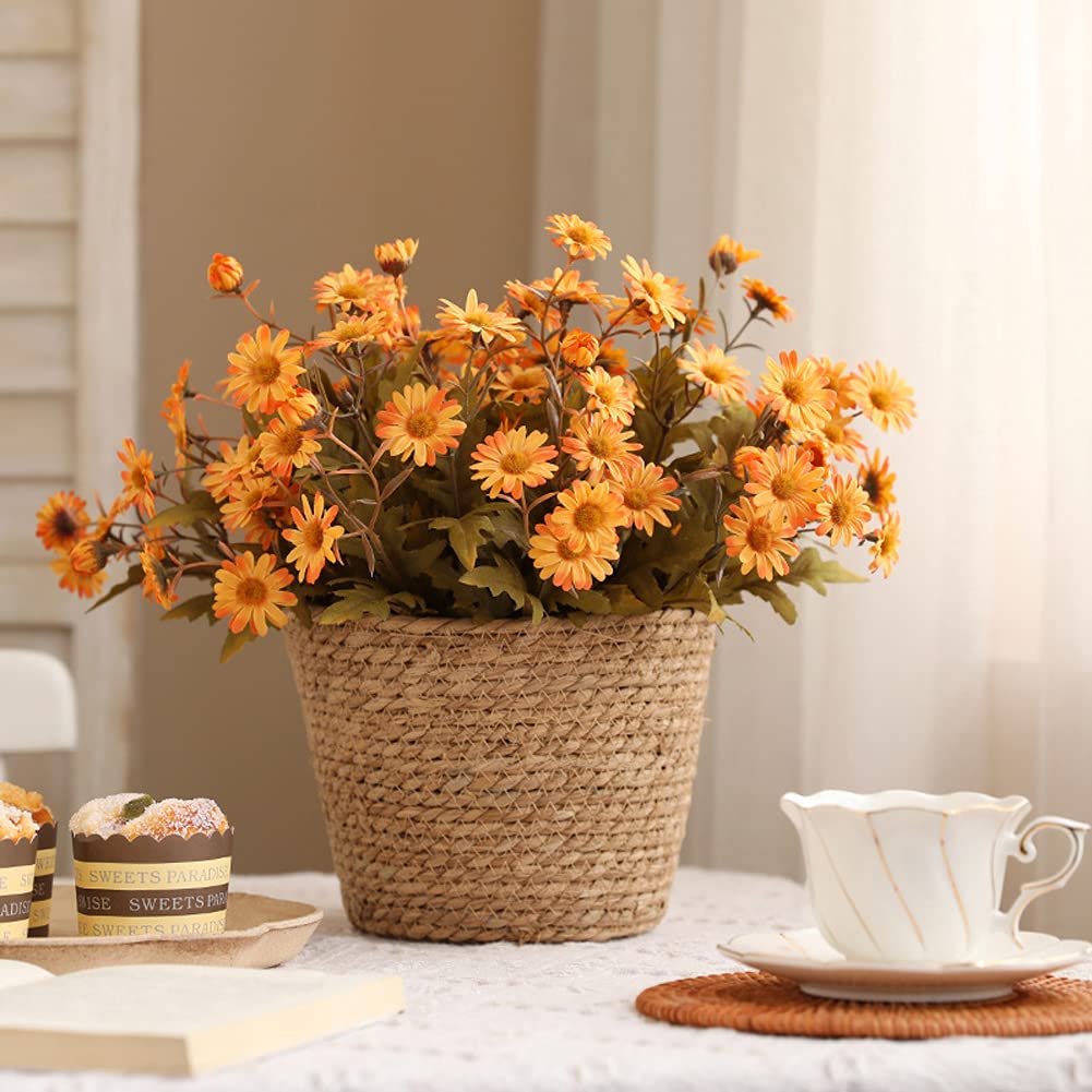 2 Pcs Artificial Flowers, Artificial Daisy Flowers Bulk 14 Inches Long Artificial Silk Flowers Bouquet Realistic Fake Flowers for Wedding Bouquets Home Party Office Grave Christmas Decor(Orange)