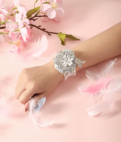 2 Pack Corsage Wristlet Luxury Dazzle Crystal Diamond Boutonniere Set Wrist*1 for bride and Corsage*1 for groom on Wedding Party