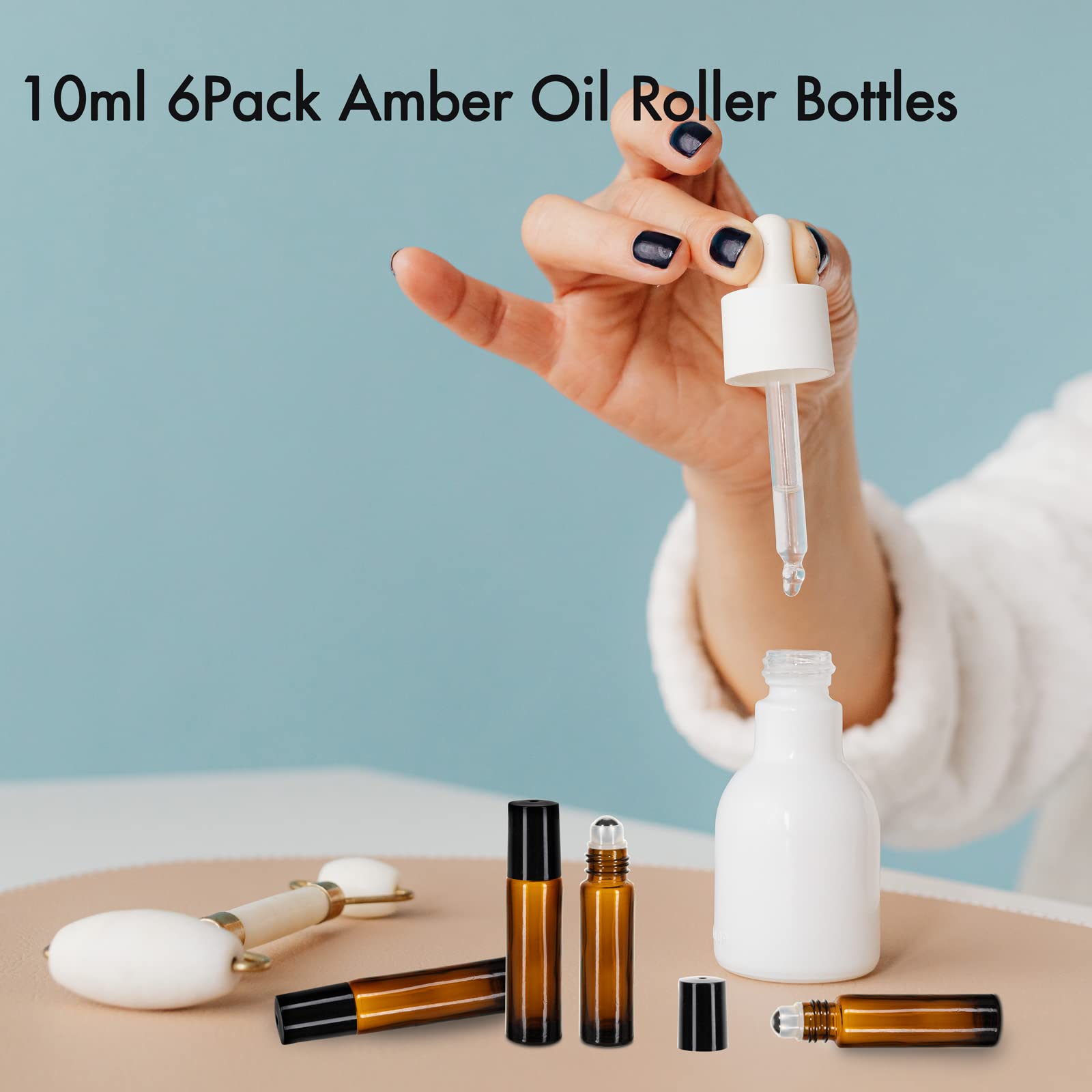 12 Pack Essential Oil Roller Bottles, 10ml Roller Balls for Essential Oils, Amber Glass Roller Bottles, Roll on Bottles with Stainless Steel Roller Balls, Labels, 1*Openers, 1*Funnels, 2*Dropper