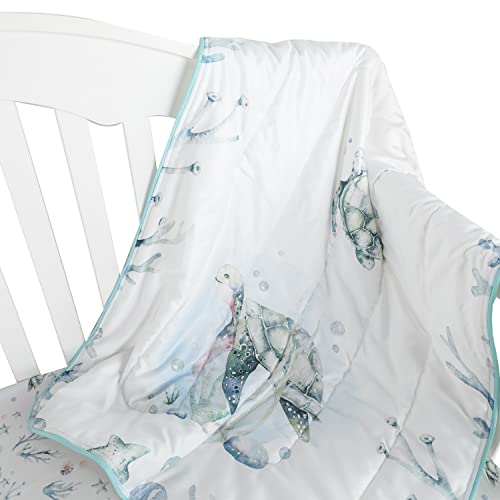 3PCS Crib Bedding Set Baby Minky Blanket Nursery Bed Skirt Set for Baby Girls & Boys(Green sea Turtle,3pc Set)